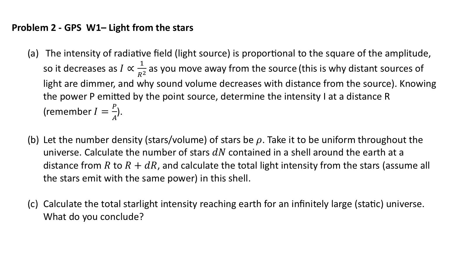 Solved Problem 2 - ﻿GPS W1- ﻿Light from the stars(a) ﻿The | Chegg.com