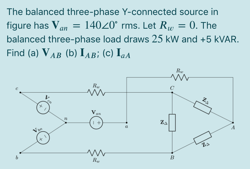 Solved = The balanced three-phase Y-connected source in | Chegg.com