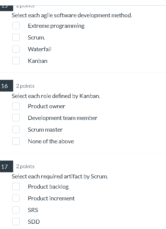 Solved Select each agile software development method. | Chegg.com