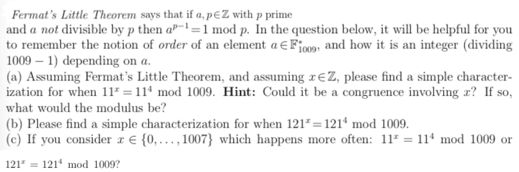 Solved Fermat's Little Theorem says that if a,p∈Z with p | Chegg.com
