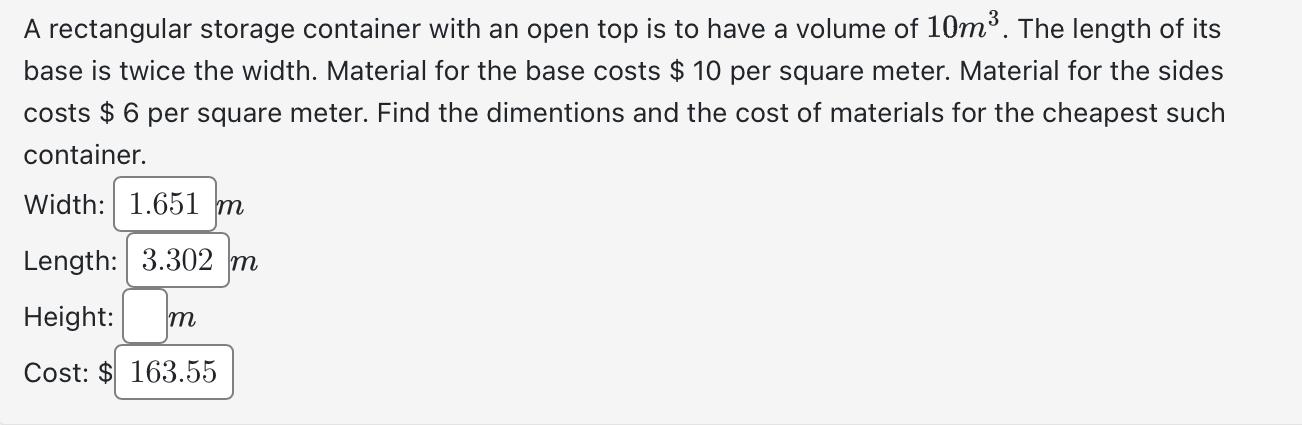 Solved A rectangular storage container with an open top is | Chegg.com