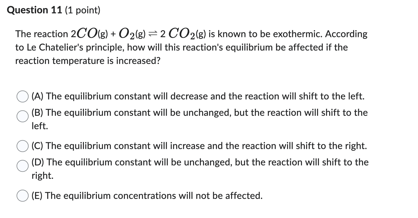 Solved The reaction 2CO(g)+O2( g)⇌2CCO2( g) is known to be | Chegg.com