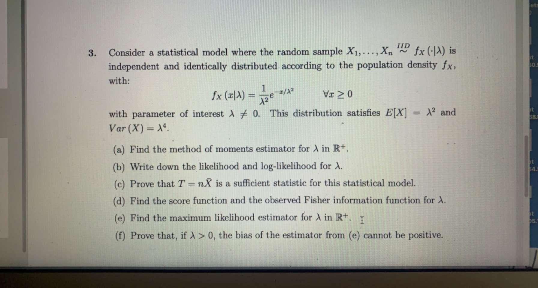 Solved IID 3. st 30.1 Consider a statistical model where the | Chegg.com