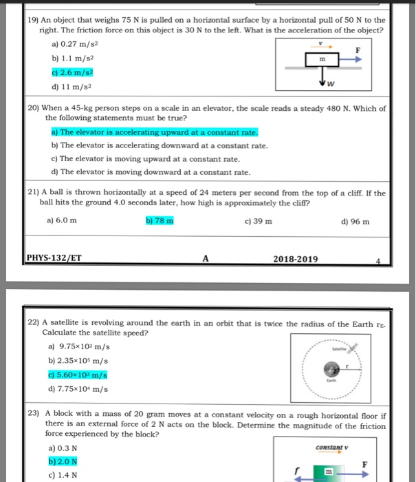 Solved 19) An object that weighs 75 N is pulled on a | Chegg.com