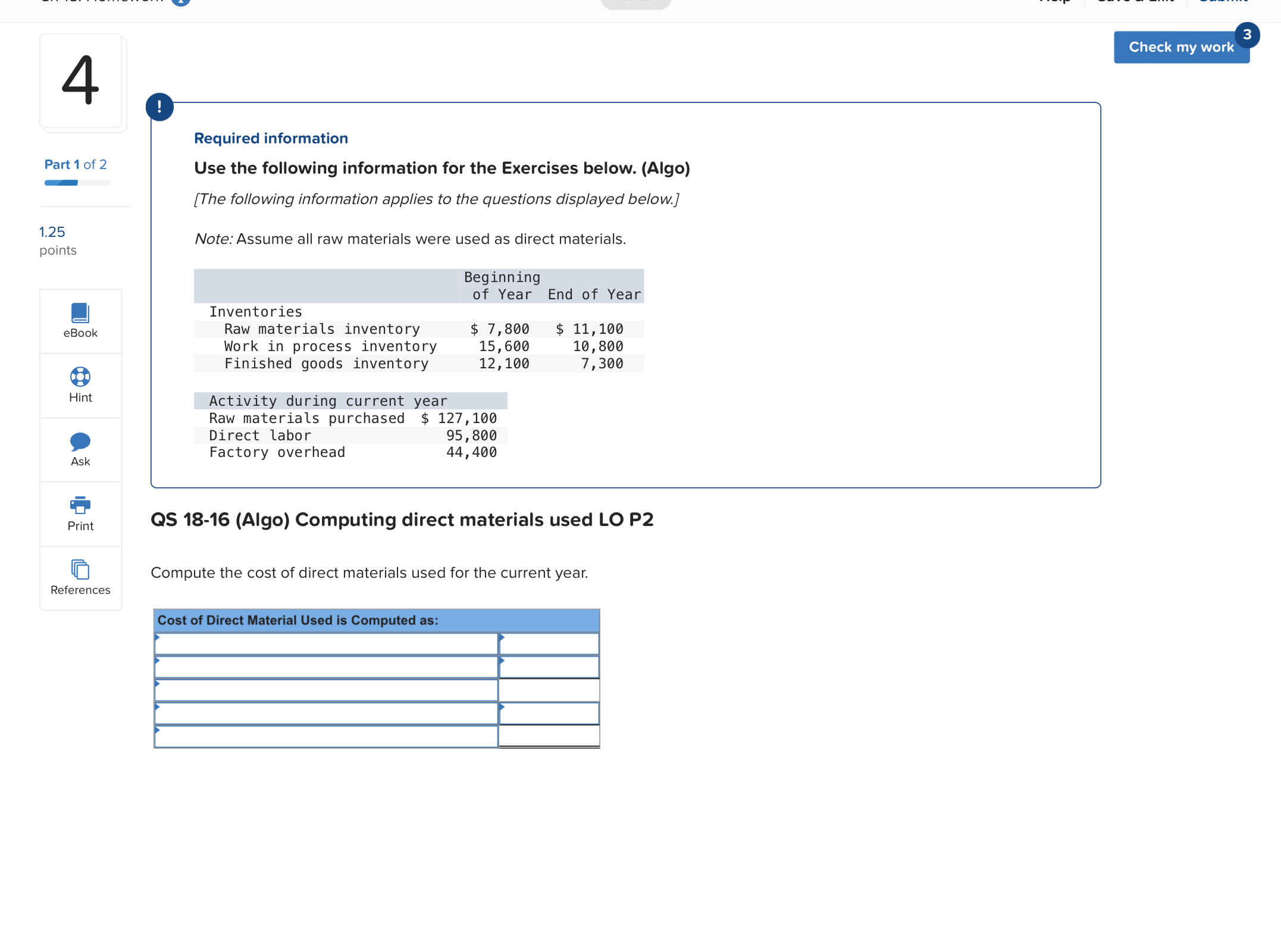 Solved QS 18-16 (Algo) Computing direct materials used LO | Chegg.com