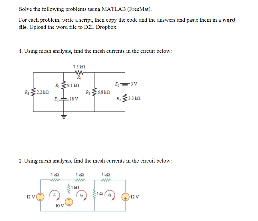 Solved Solve the following problems using MATLAB (FreeMat). | Chegg.com