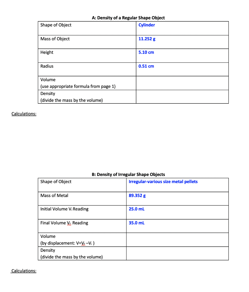 Solved A: Density of a Regular Shape Object Cylinder Shape | Chegg.com
