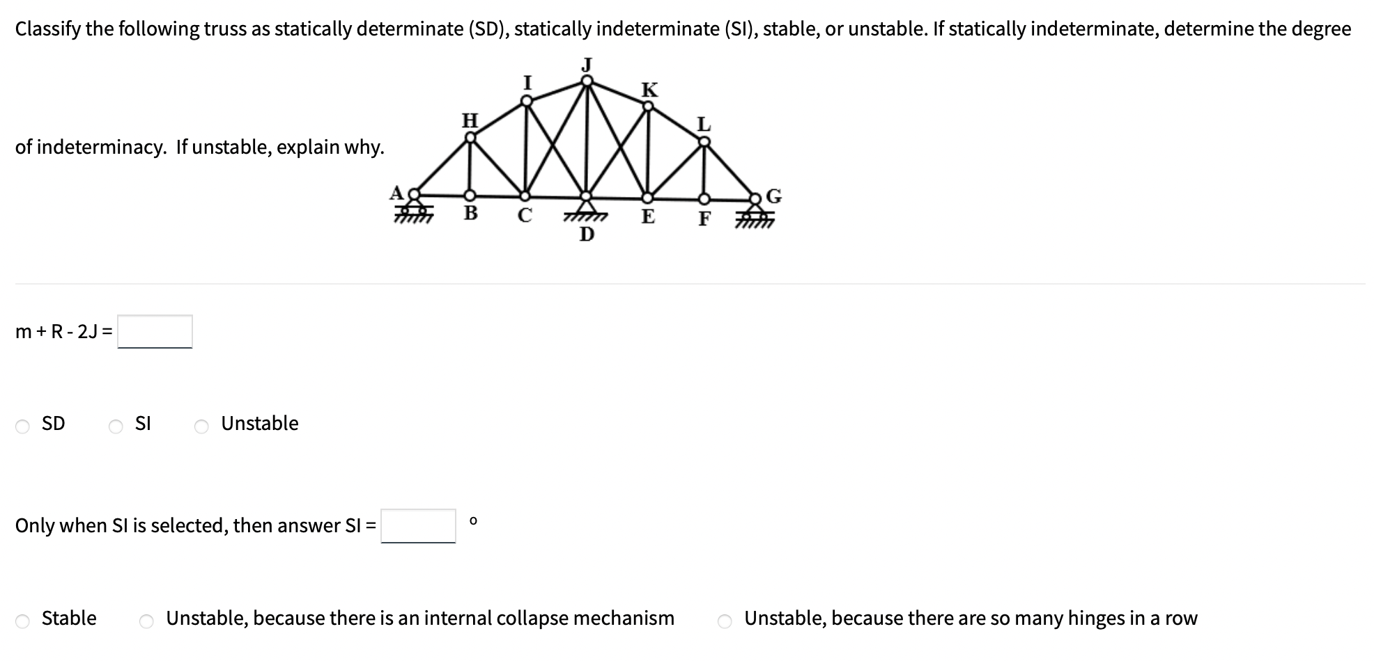 Solved Classify the following truss as statically | Chegg.com