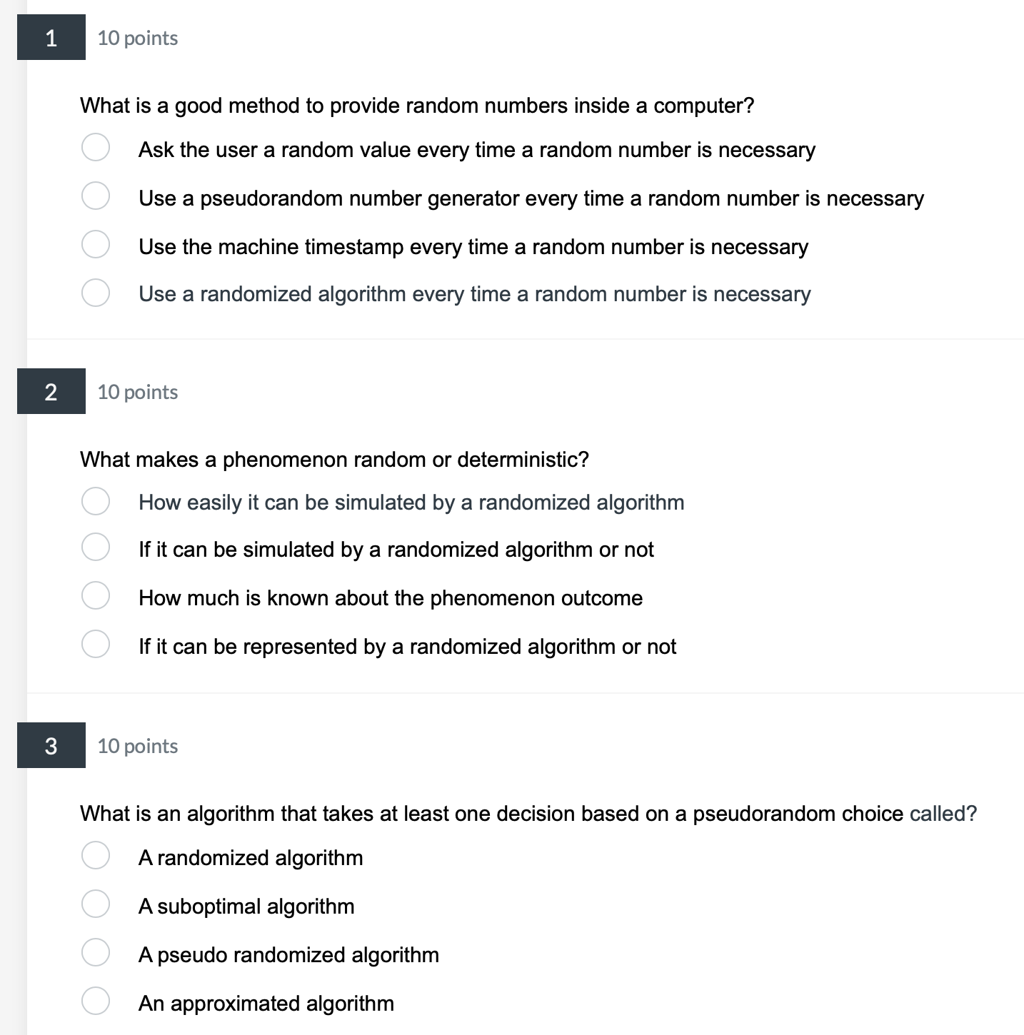 Solved 10 points What is a good method to provide random | Chegg.com