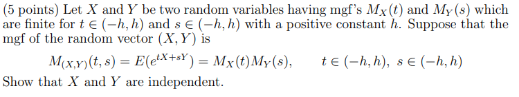 Solved (5 points) Let X and Y be two random variables having | Chegg.com
