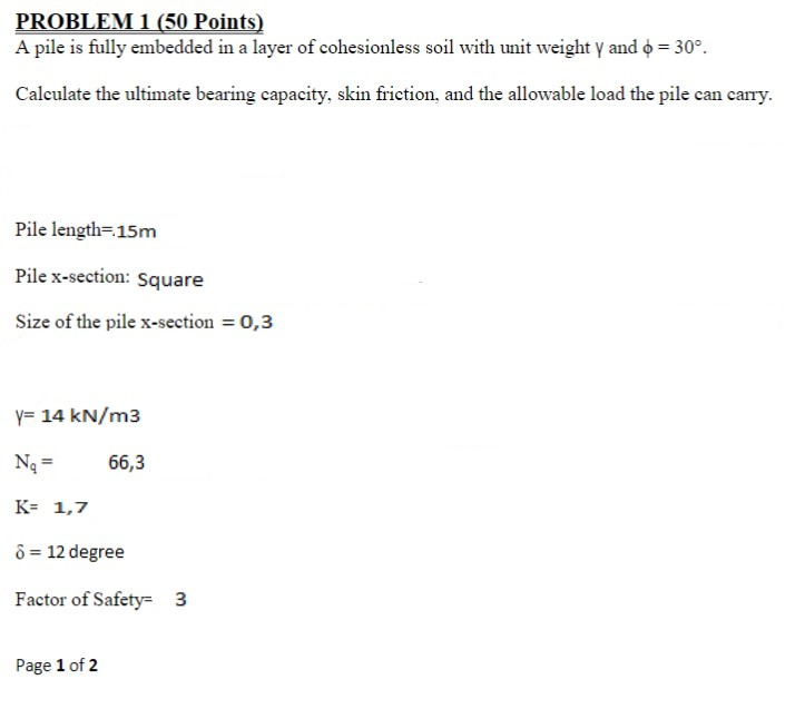 Solved PROBLEM 1 (50 Points) A pile is fully embedded in a | Chegg.com