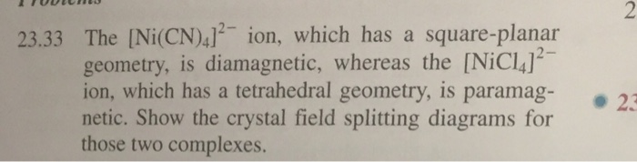 Solved 23.33 The [Ni(CN)4] ion, which has a square-planar | Chegg.com