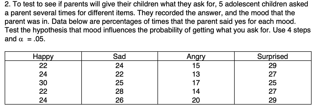 Solved 2. To test to see if parents will give their children | Chegg.com