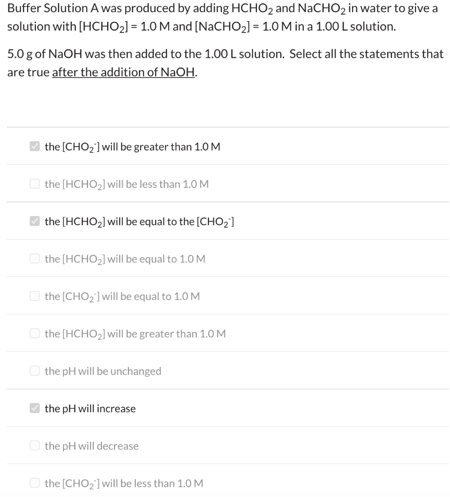 Solved Buffer Solution B was produced by adding HCHO2 and | Chegg.com