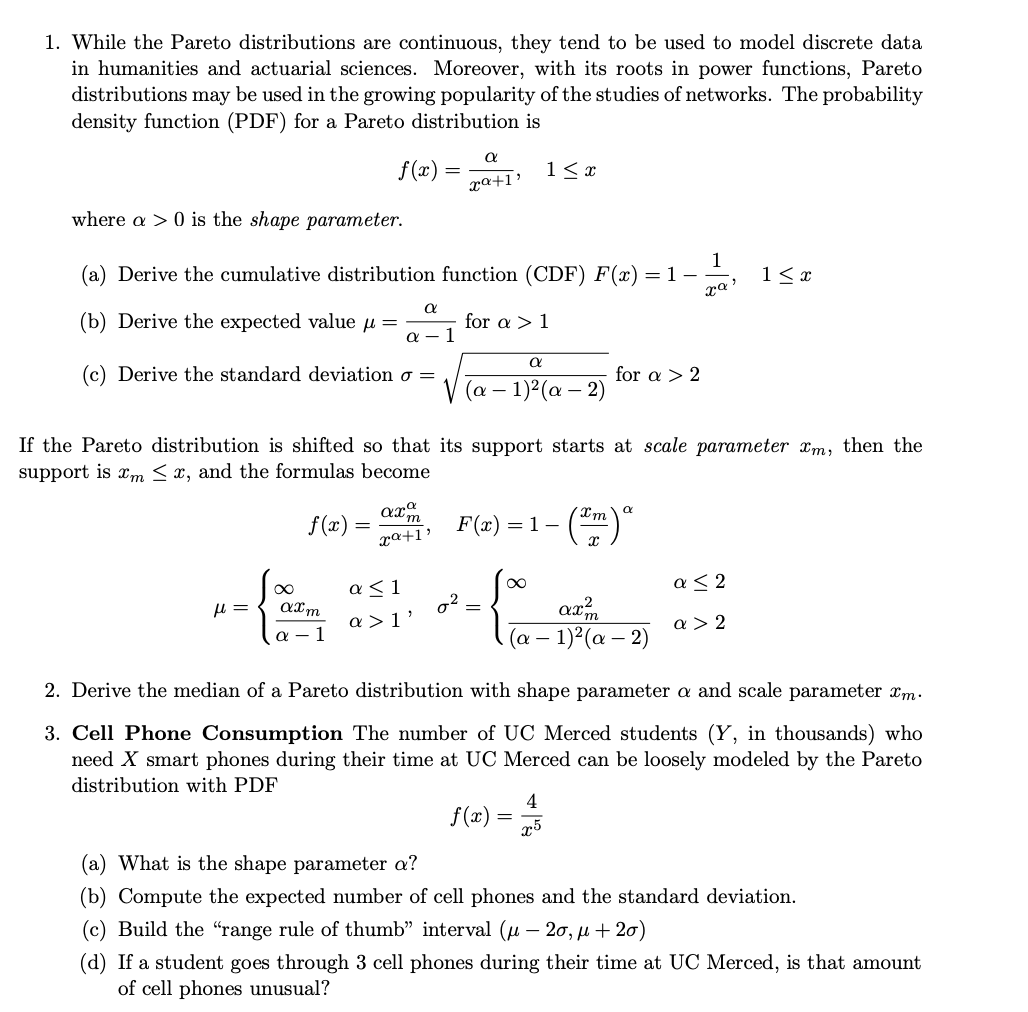 Solved 1. While the Pareto distributions are continuous, | Chegg.com