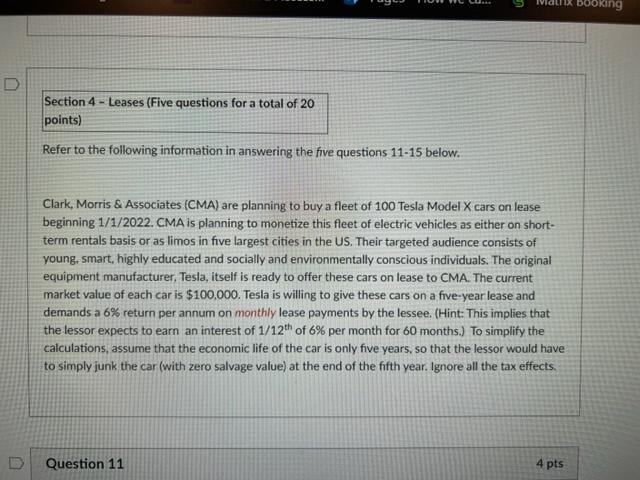 Solved Section 4 - Leases (Five questions for a total of 20 | Chegg.com