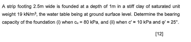 Solved A strip footing 2.5 m wide is founded at a depth of 1 | Chegg.com