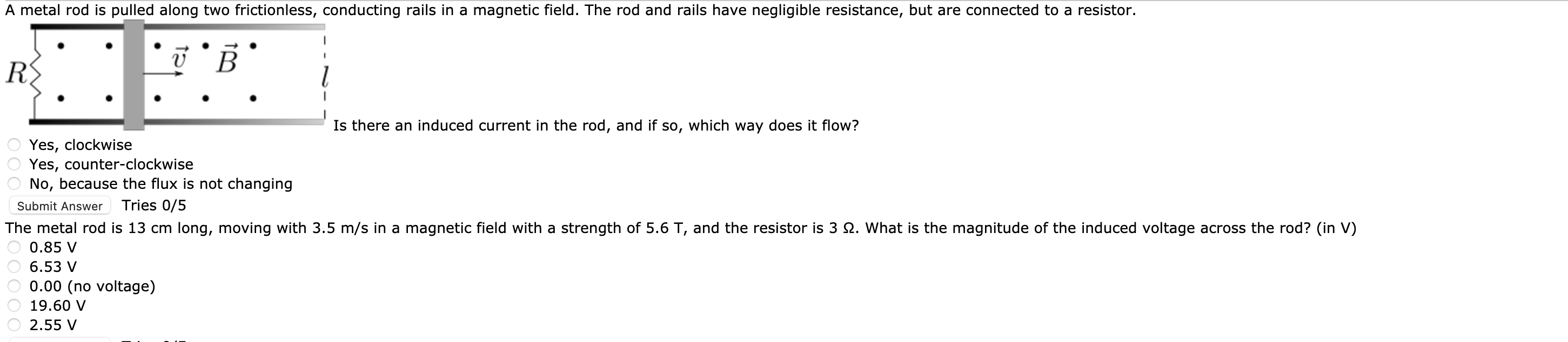 Solved A metal rod is pulled along two frictionless, | Chegg.com