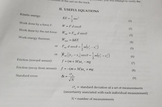 II. USEFUL EQUATIONS Kinetic energy: KE=21mv2 Work | Chegg.com