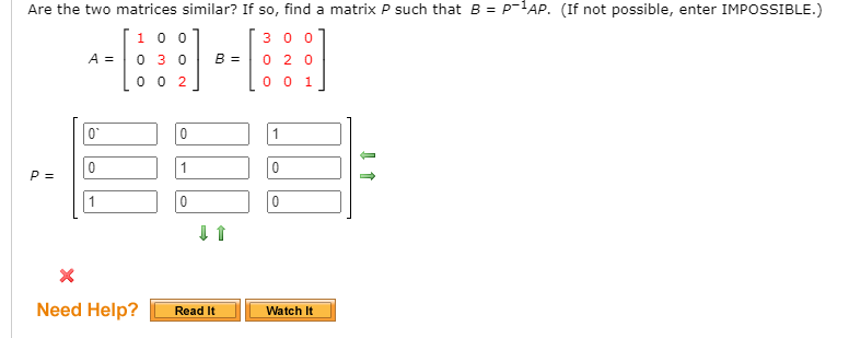 Solved Are the two matrices similar? If so, find a matrix P | Chegg.com