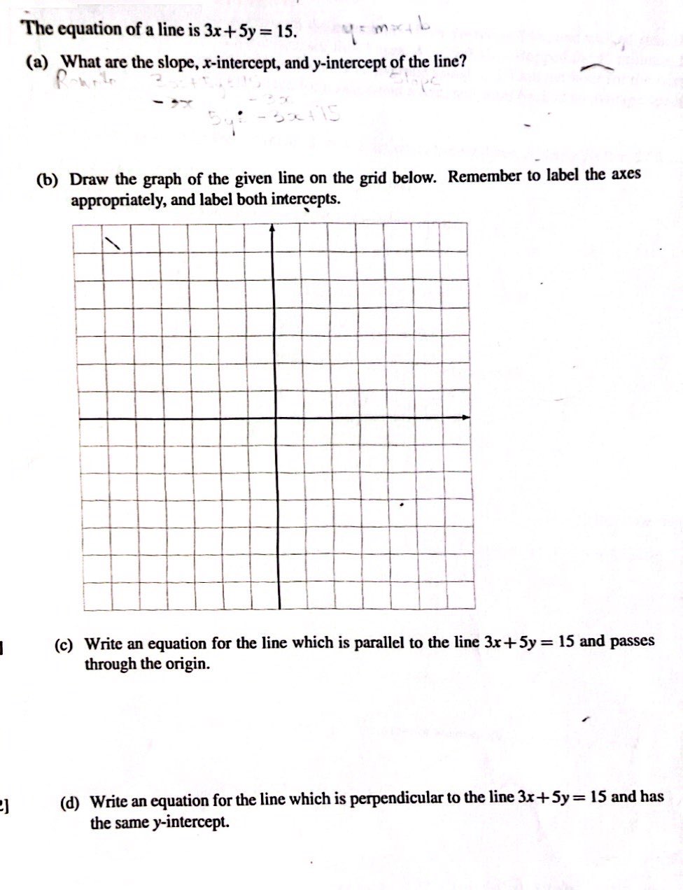 Solved The equation of a line is 3x+5y=15.(a) ﻿What are the | Chegg.com