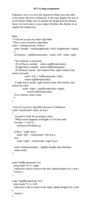Solved AVL. Group assignment Populate a tree via a text file | Chegg.com