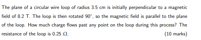 Solved The plane of a circular wire loop of radius 3.5 cm is | Chegg.com