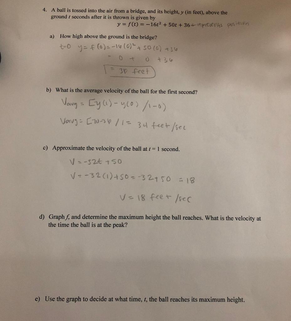 Solved 4. A ball is tossed into the air from a bridge, and | Chegg.com