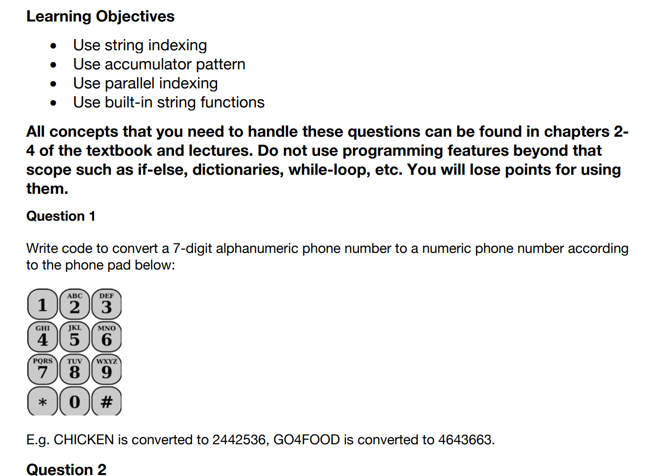 Solved . Learning Objectives Use string indexing Use | Chegg.com