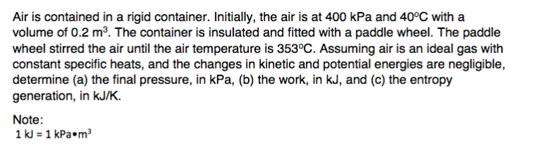 Solved Air is contained in a rigid container. Initially, the | Chegg.com