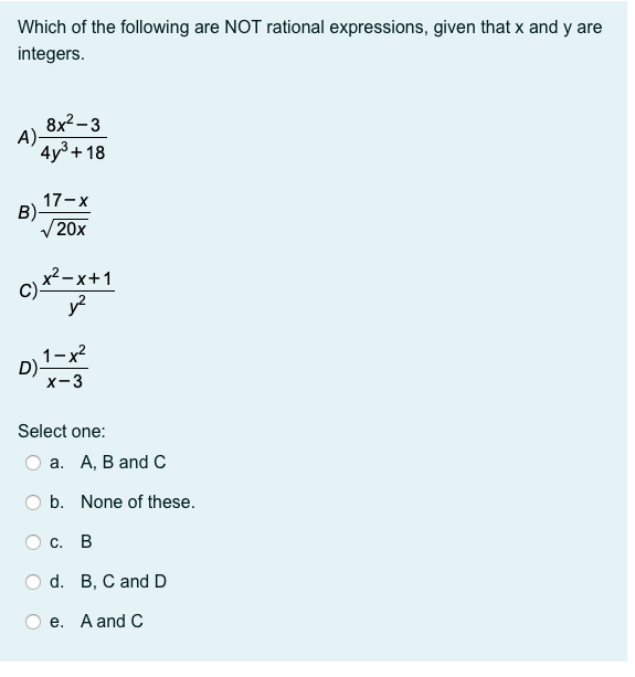 Solved Which of the following are NOT rational expressions, | Chegg.com