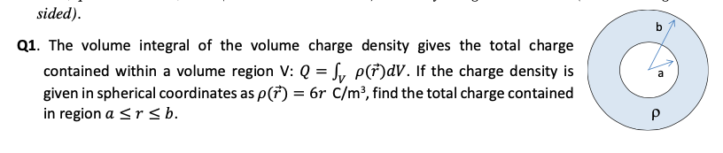 Solved sided) Q1. The volume integral of the volume charge | Chegg.com