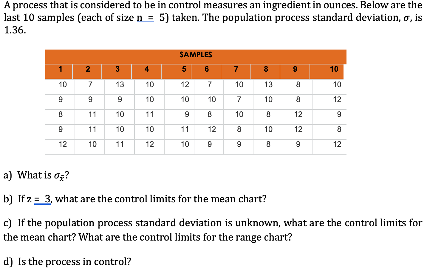 Solved A process that is considered to be in control | Chegg.com