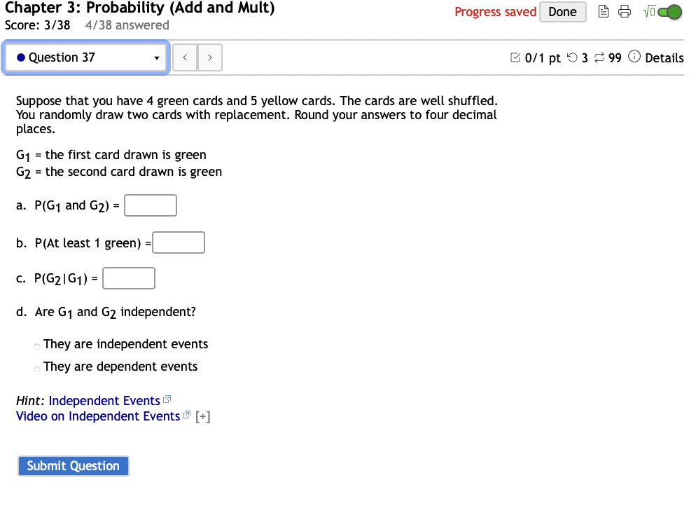 Solved Chapter 3: Probability (Add and Mult) Score: 3/38 | Chegg.com