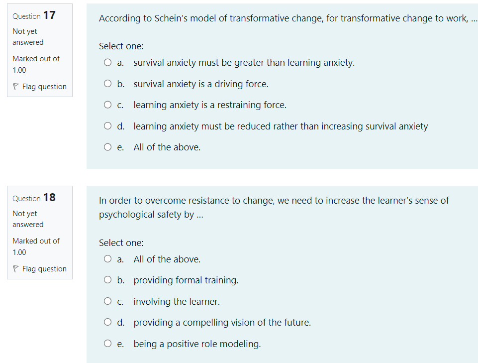 Solved According to Schein's model of transformative change, | Chegg.com