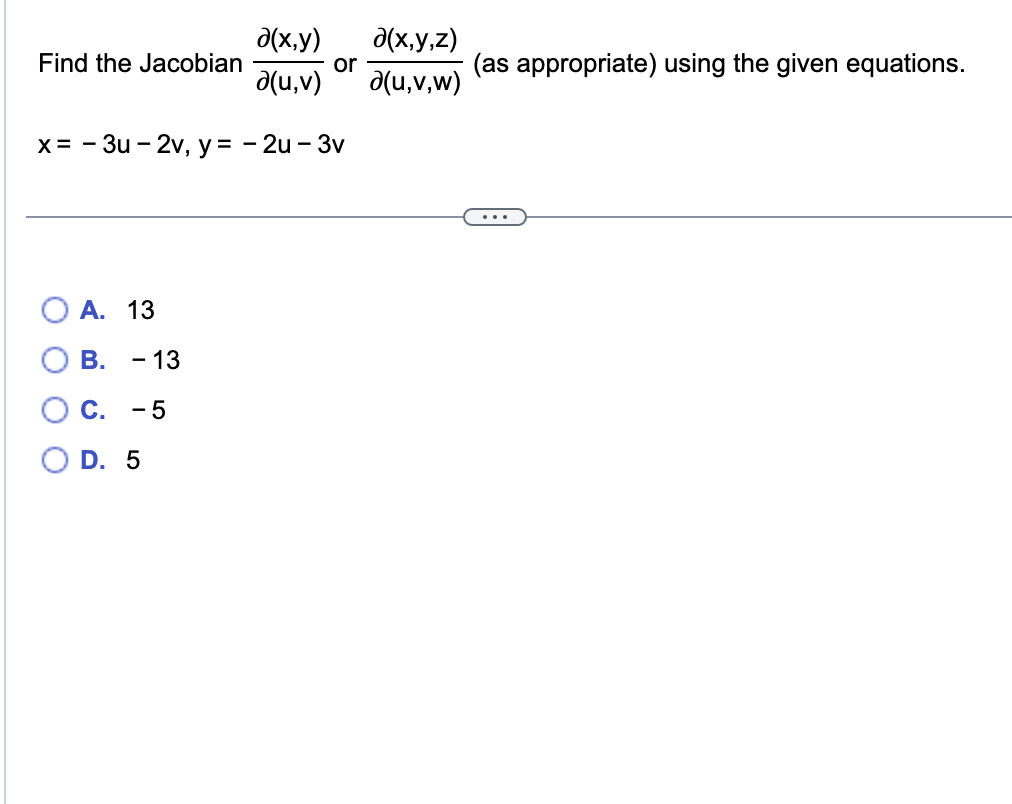 Solved Find the Jacobian ∂(u,v)∂(x,y) or ∂(u,v,w)∂(x,y,z) | Chegg.com