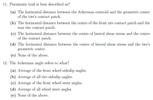 Solved 11. Pneumatic trail is best described as? (a) The | Chegg.com