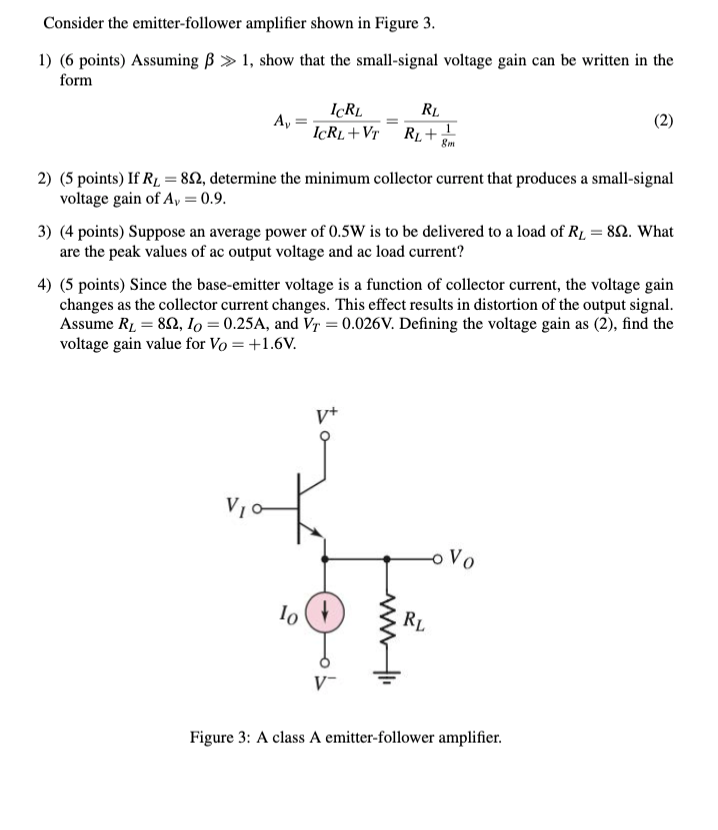 Solved Consider the emitter-follower amplifier shown in | Chegg.com