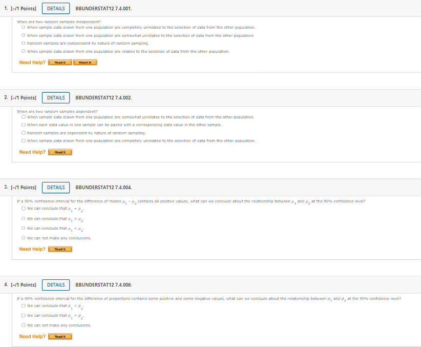 Solved When are two random samples independent? When sample | Chegg.com