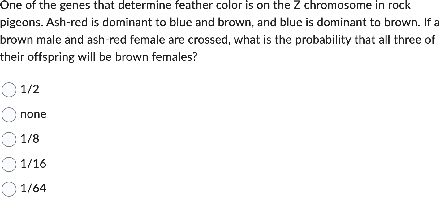 Solved One Of The Genes That Determine Feather Color Is On Chegg