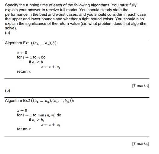 Solved Specify the running time of each of the following | Chegg.com