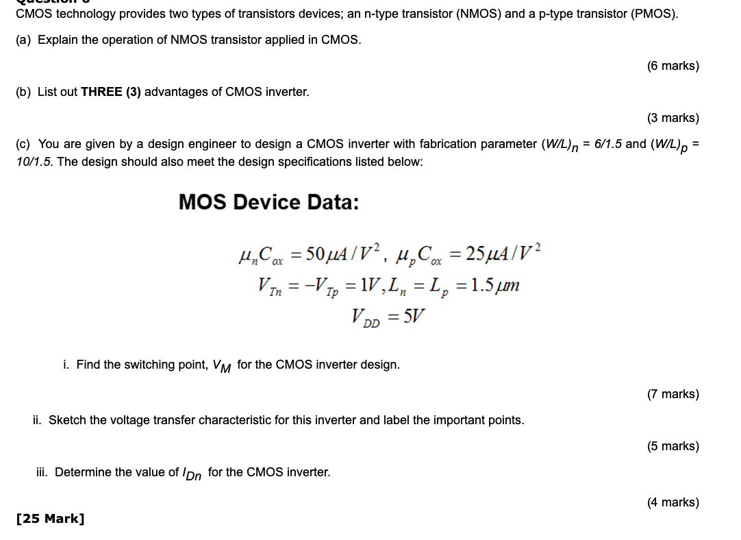 Solved CMOS technology provides two types of transistors | Chegg.com