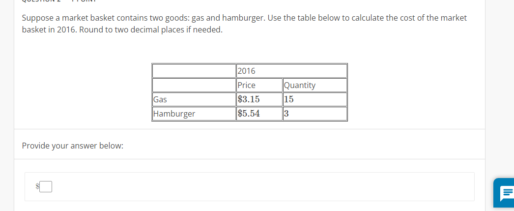 Solved Suppose a market basket contains two goods: gas and | Chegg.com