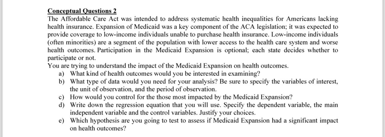 Solved Conceptual Questions 2 The Affordable Care Act was | Chegg.com