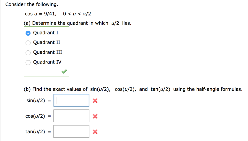Solved Consider the following cos u = 941, 0