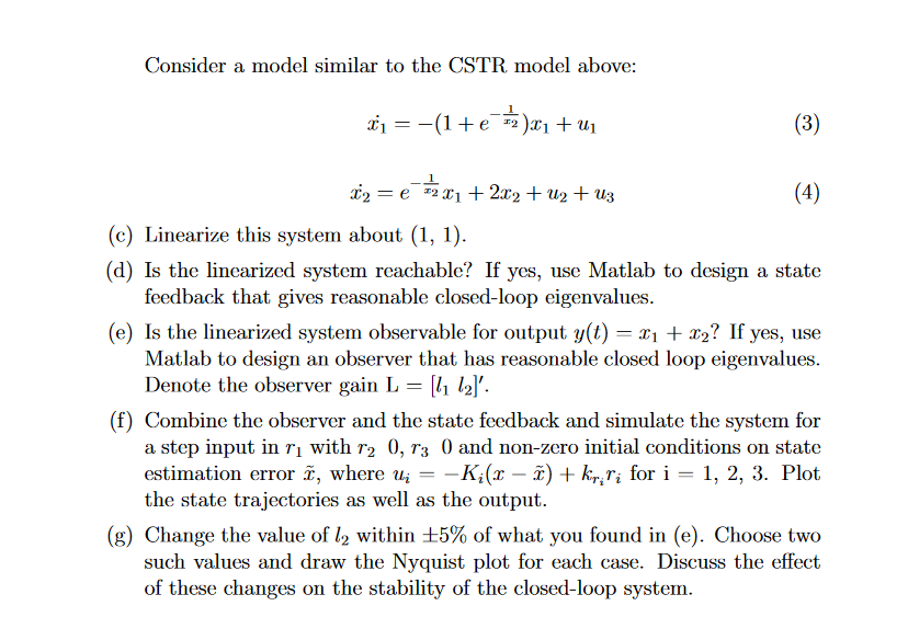 Consider a model similar to the CSTR model above: | Chegg.com