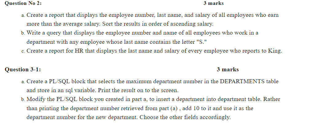 Solved Question No 2: 3 marks a. Create a report that | Chegg.com