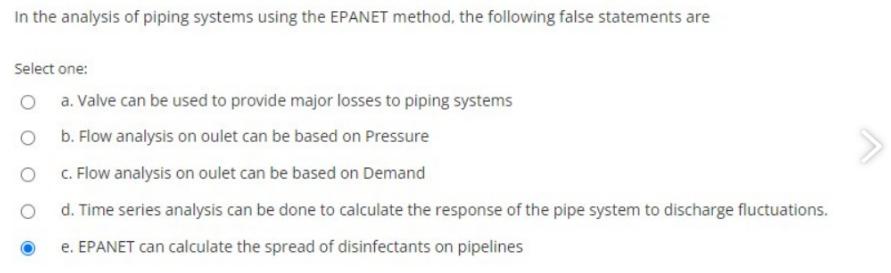 Solved In the analysis of piping systems using the EPANET | Chegg.com