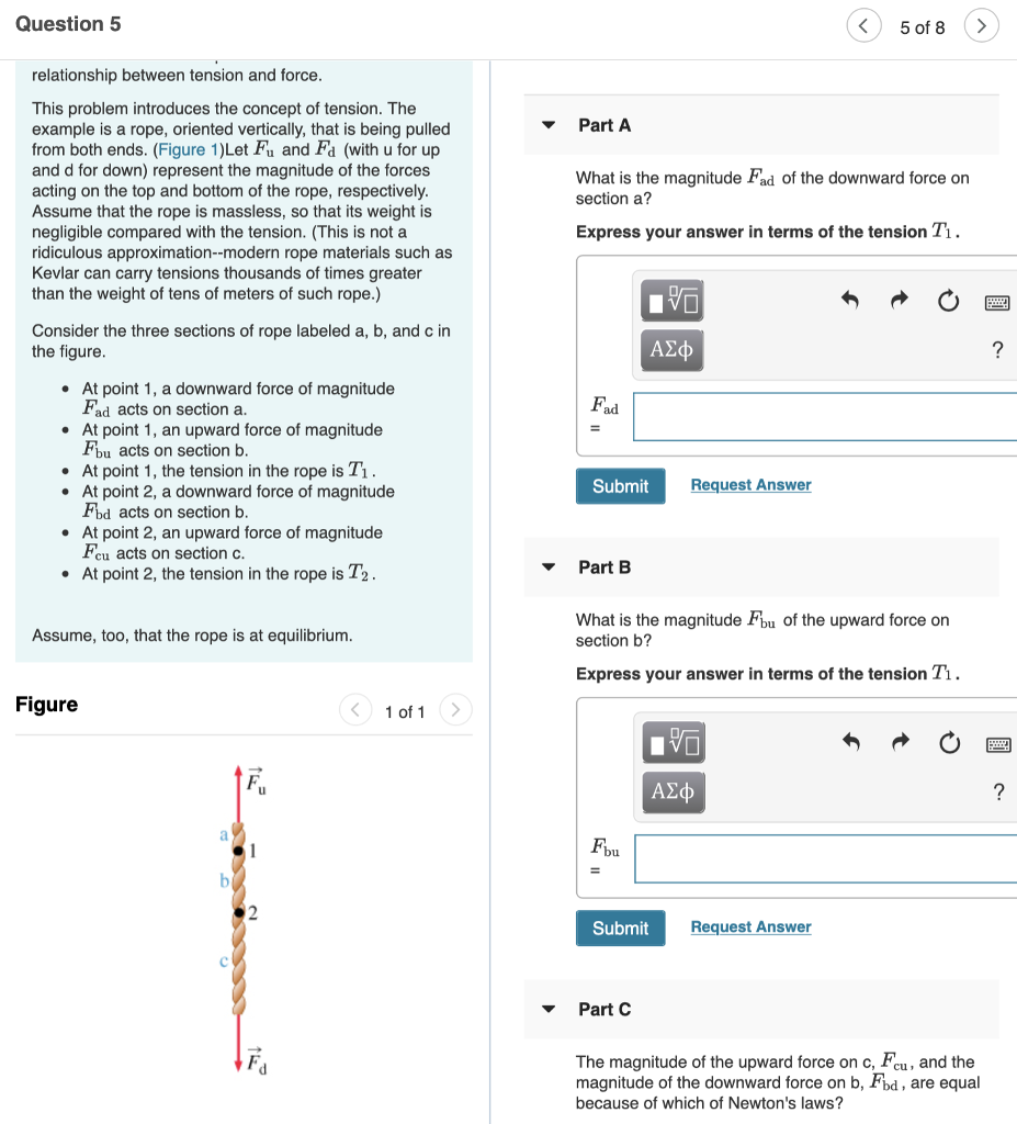 Solved Question 5 5 of 8 relationship between tension and | Chegg.com