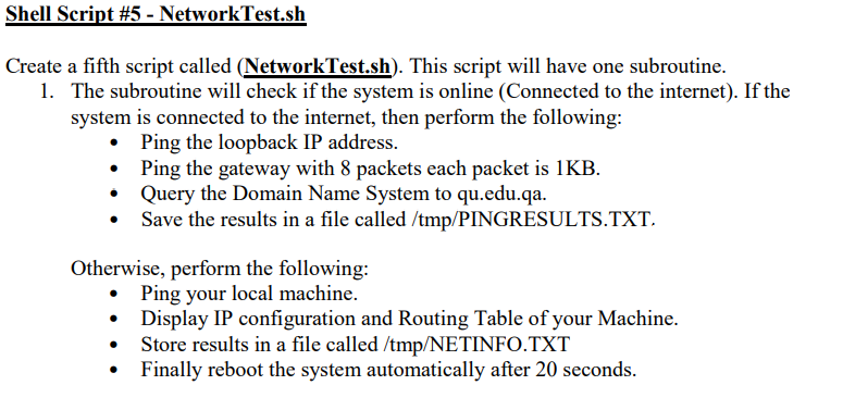Solved Reate A Fifth Script Called Networktestsh This 3568